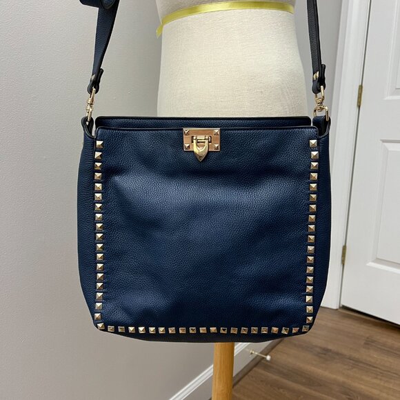 INZI | Bags | Inzi Rockstud Hobo Messenger Crossbody Bag Navy | Poshmark